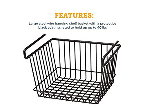 SnapSafe Hanging Shelf Large Basket, 76011 - Coated Wire Basket Maximizes Storage for Documents, Gun Accessories, & Ammo - Easy Access Under Shelf Storage for Gun Safes - Holds Up to 40 Pounds