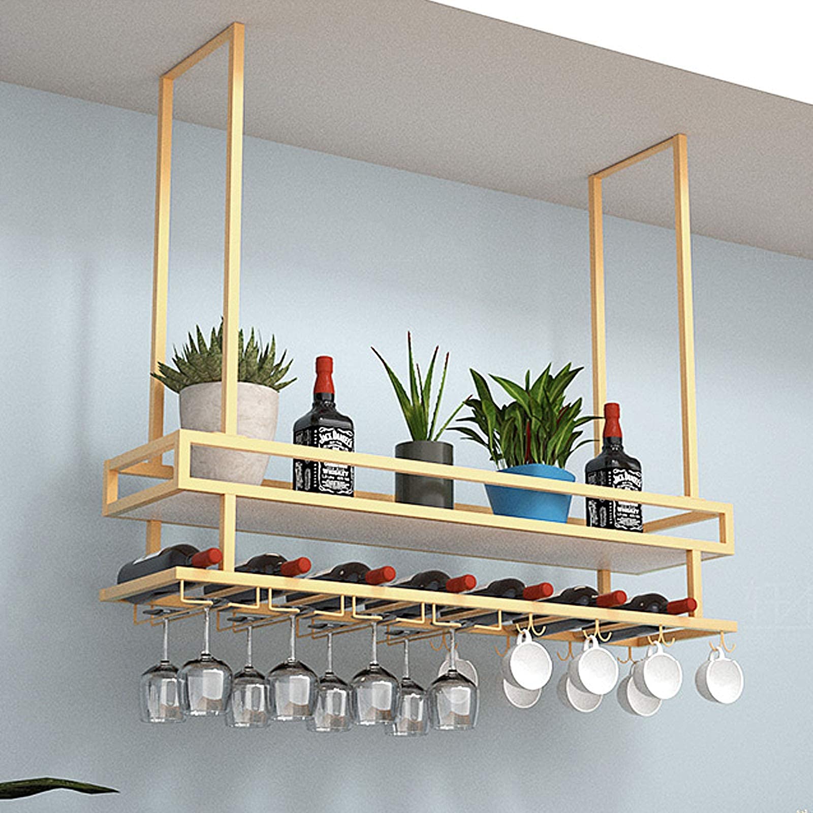 BDDIE Wine Racks,Ceiling Shelf Style Ceiling Wine Rack,Wine Rack Hanging Wine Glass Racks Stemware Holder, for Bars,Restaurants,Kitchens/100 * 30 * 80Cm