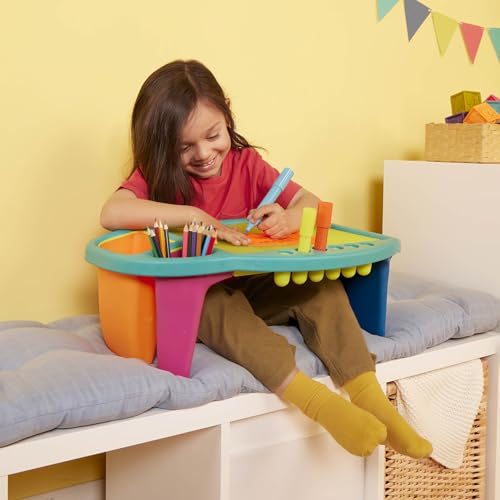 B. toys- Imagination Station- Creaitve Kids Lap Desk – Lap Desk for Art, Coloring, Writing – Portable Table with Storage Space – Reusable Sticker Set – 3 Years +