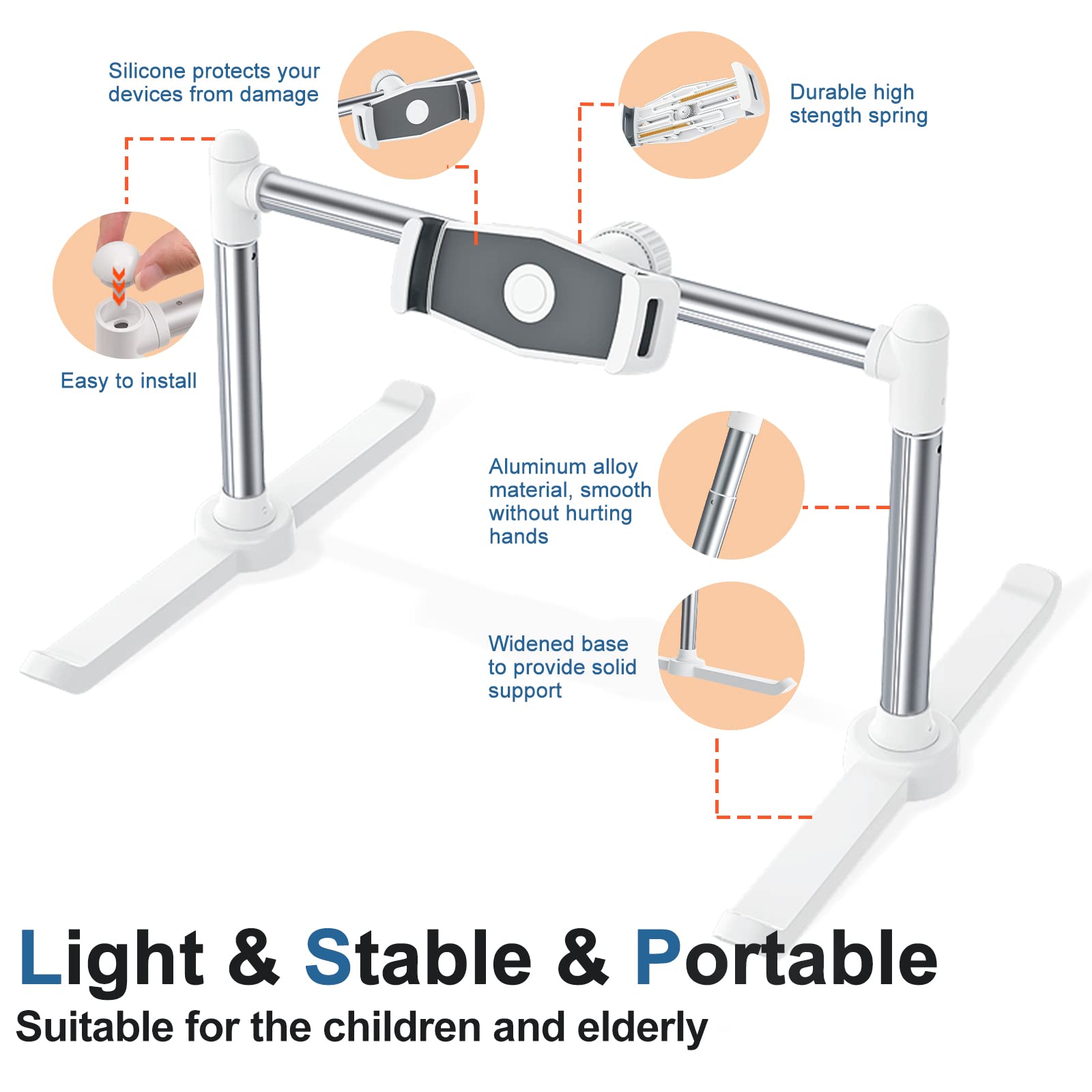 bifine Tablet Stand for Bed and Sofa Laying Down, 360 Degree Rotating, Adjustable Width and Height Bed Tablet Mount for Single or Two Persons, Fit to iPad Cellphone Tablet Kindle