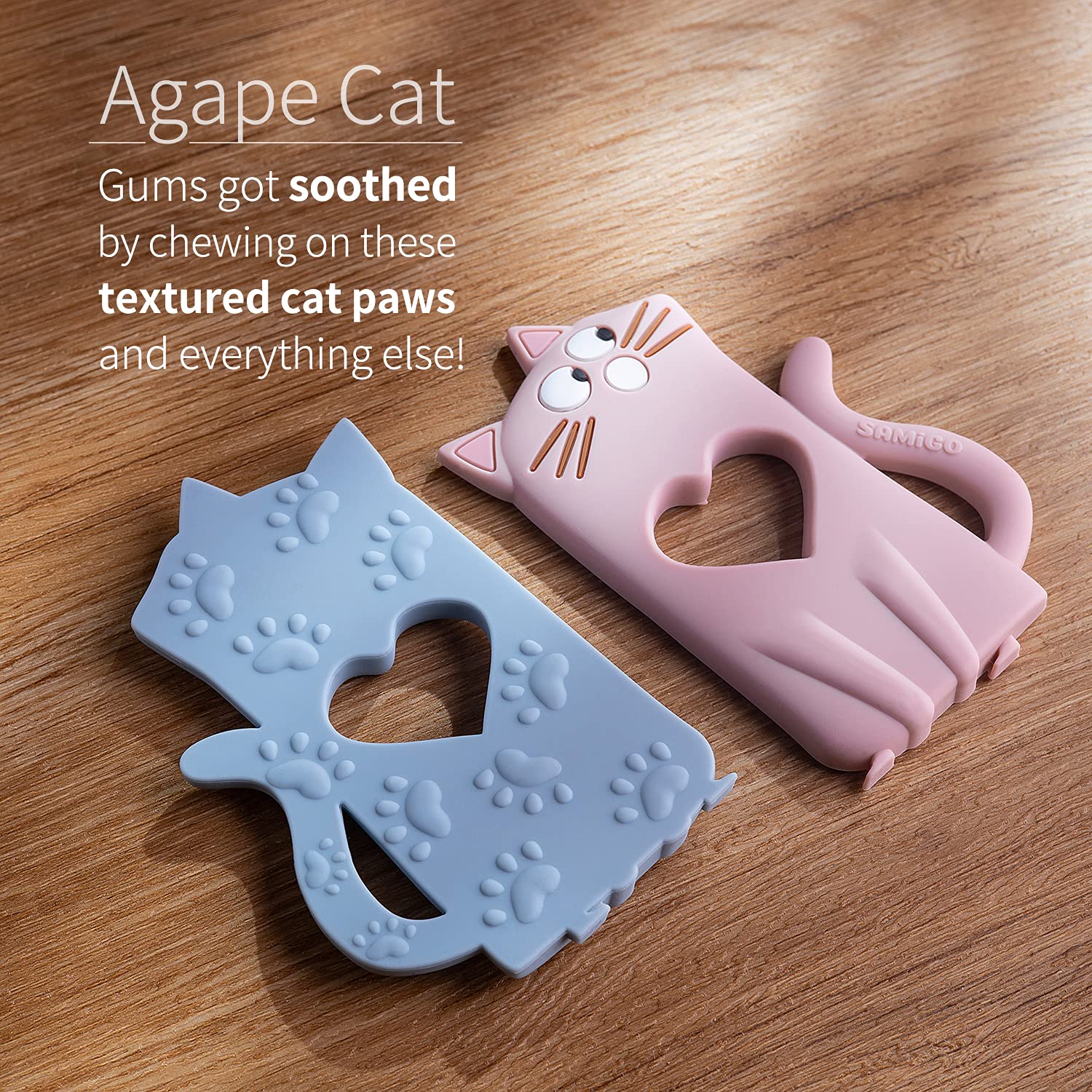 SAMiGO Baby Teething Toys Silicone Teether for Babies 0-6 and 6-12 Months Baby Chew Toys for Infant Girls - Pink Cat