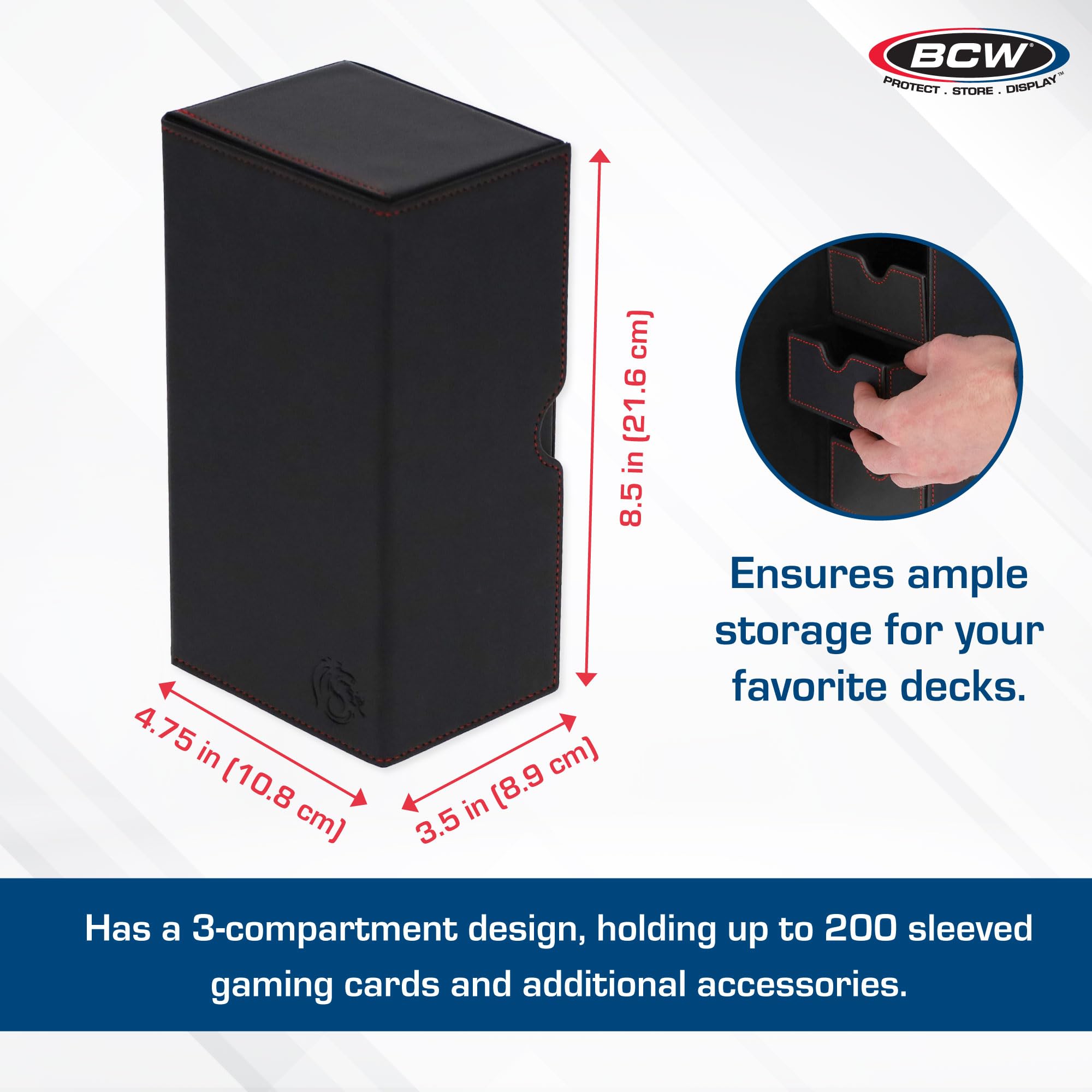BCW Deck Vault-LX 200 - Black | Premium Card Deck Box with 100 Sleeved Card Capacity, Magnetic Closure, and Dice Tray | For Magic Commander, Pokemon