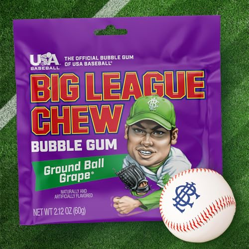 Big League Chew Ground Ball Grape Bubble Gum - Juicy Grape Flavor Explosion | Ideal for Baseball Games, Teams, Concessions, Parties, and Beyond | Pack of 12 Bags (2.12oz Each)