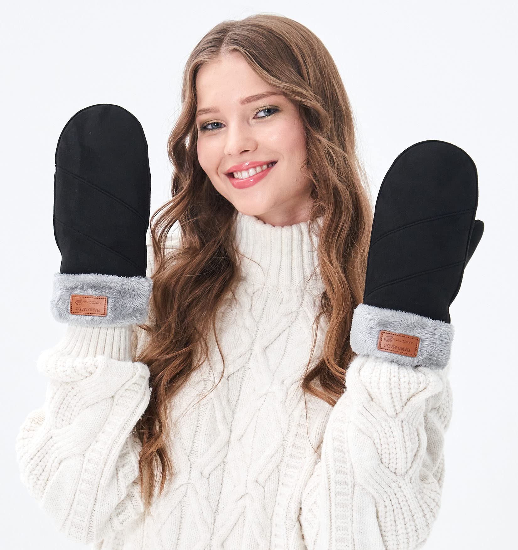 Arctic Paw Warm Black Faux Fur Running Mittens Women Winter Glove Mittens, Black