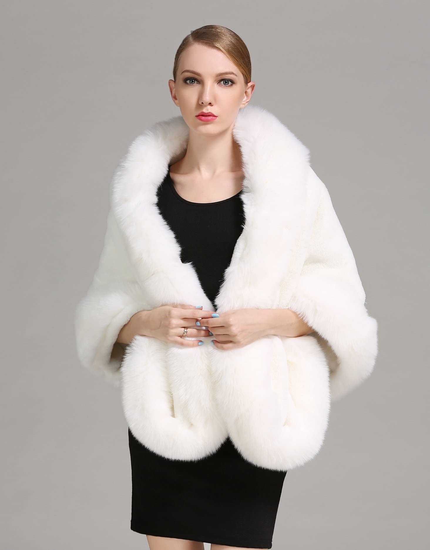 BEAUTELICATE Women's Faux Fur Shawl Wrap Stoles for Bridal Wedding Dresses