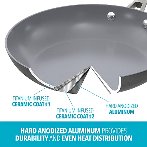 Bialetti 11.75" Ceramic Pro Non-Stick Hard Anodized Aluminum Frying Pan, Gray
