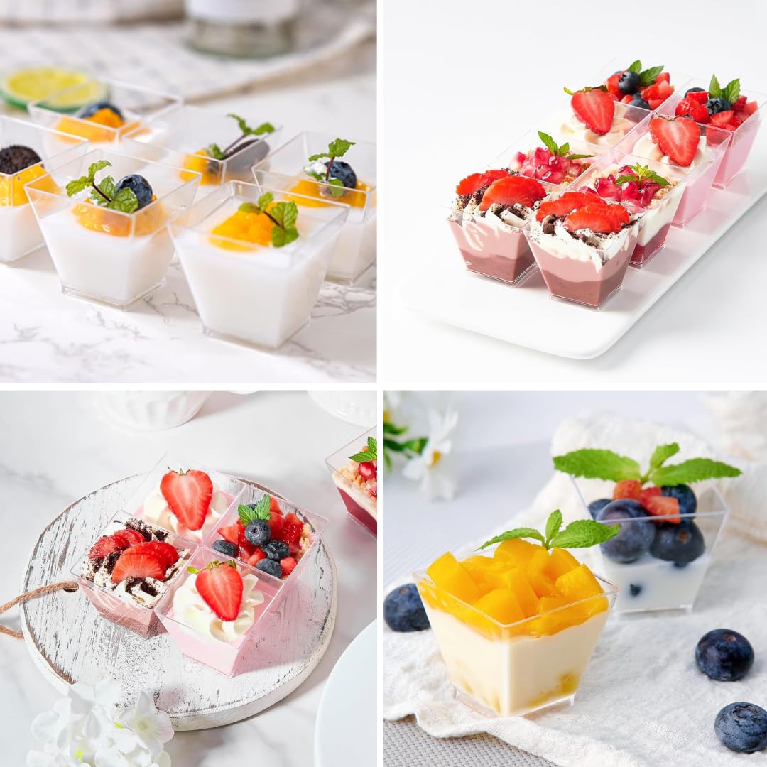 Dessert Cups Clear Square Plastic Mini Cube 2oz Shot Glass Pack of 40