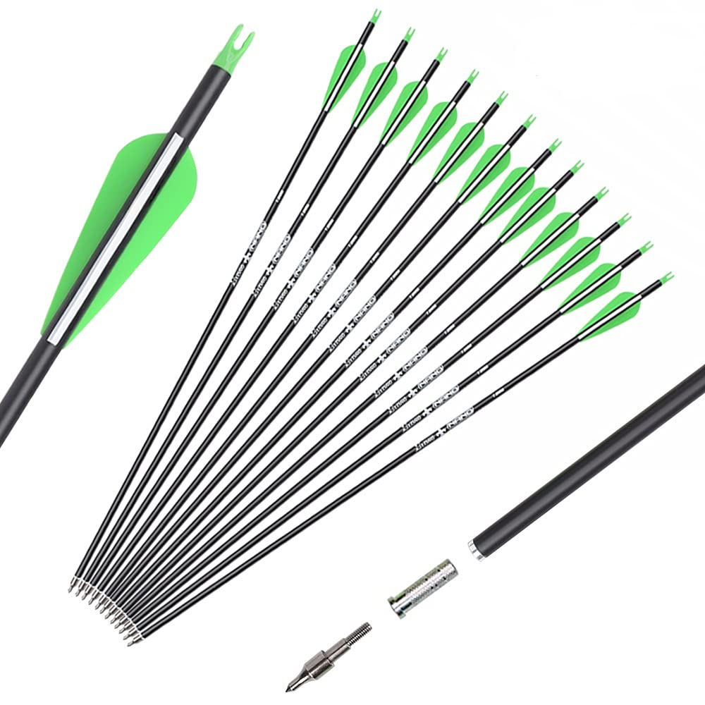 Archery Carbon Hunting Arrows for Compound & Recurve Bows - 26 inch Target Practice Bow Arrow - Removable Nock & Tips Points (12 Pack)