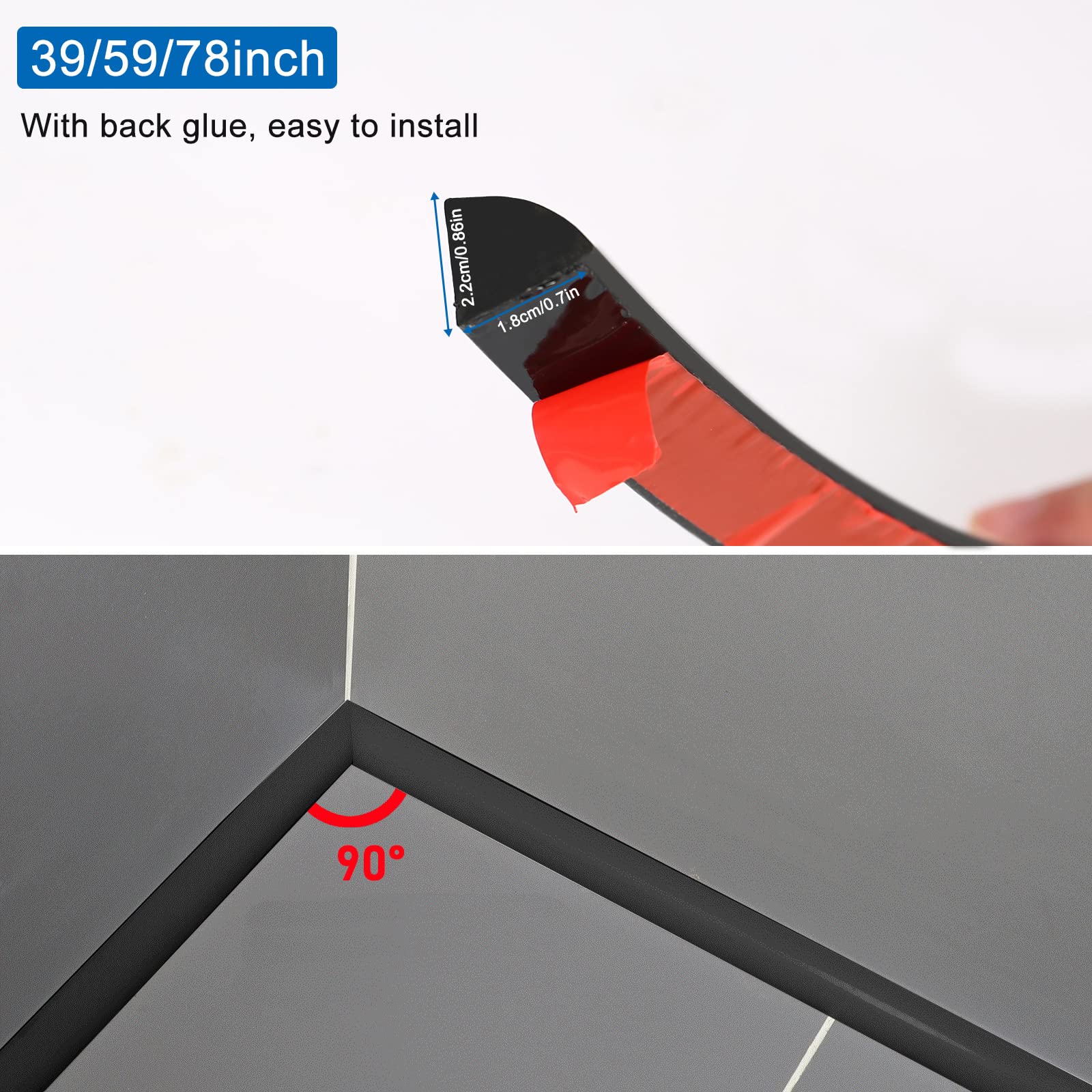 Shower water guard, Self adhesive shower water dam right angle water stopper shower Collapsible, Corner Water Strip Dam for Countertop to keep water Inside 0.71''Hx 0.86''W (39inch, black)