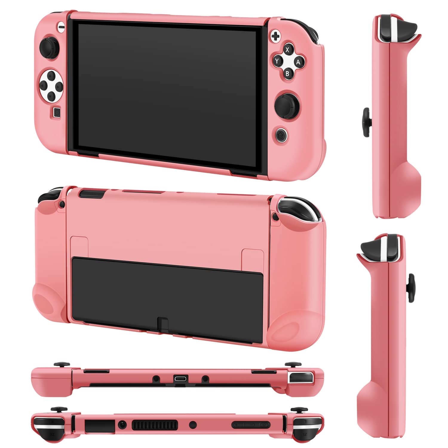 TNP Switch OLED Dockable Case - Pink, for Nintendo Switch OLED Model 2021, Cute Protective Case Cover, Hard PC Shell coated with Silicone Skin for Switch OLED Accessories Console & JoyCon Controller