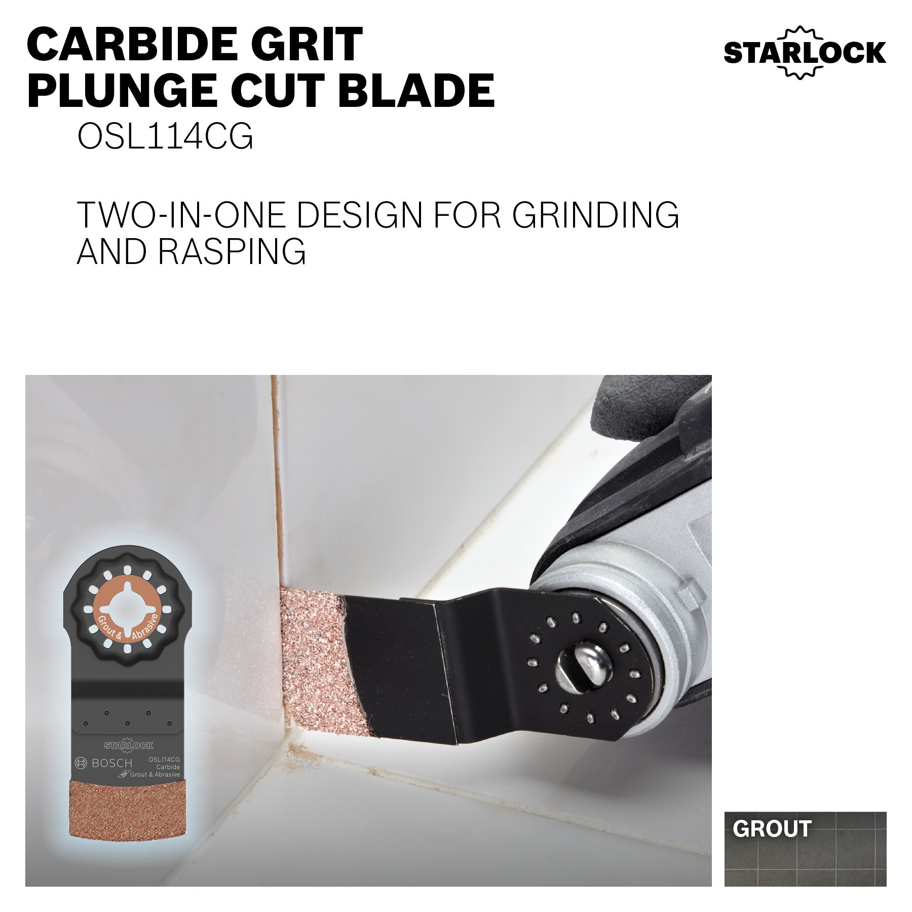 BOSCH OSL114CG 1-Piece 1-1/4 In. Starlock Oscillating Multi Tool Grout & Abrasive Carbide Grit Plunge Cut Blade for Applications in Grout Removal