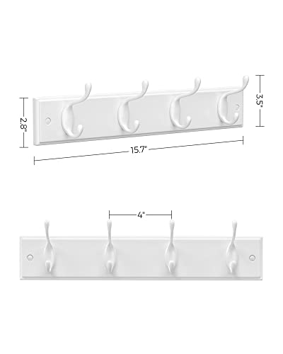 SONGMICS Wall-Mounted Coat Rack, Hook Rack, 4 Dual Metal Hooks, for Coats, Bags, Keys, in the Entryway, Bedroom, Living Room, White ULHR23WT