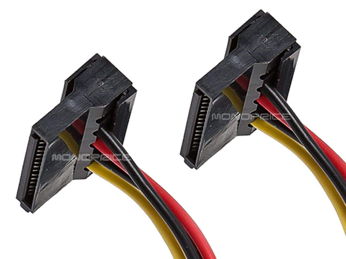 Monoprice Data Cable - 0.67 Feet - 4-pin MOLEX Male to 2X 15-pin SATA II Female with 90 Degree Power Cable