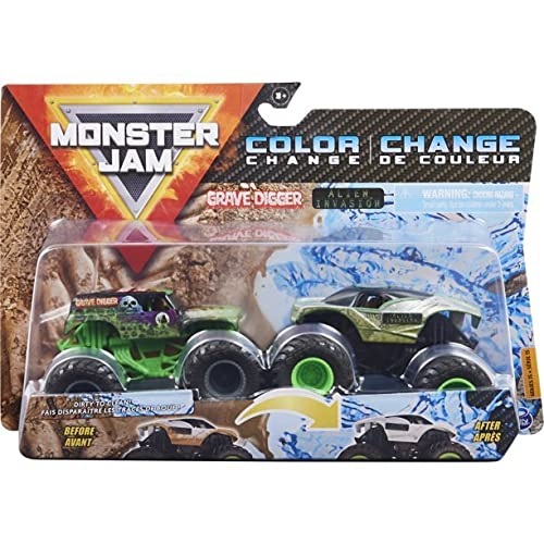 Monster Jam - Color Changing cars - Grave Digger vs. Alien Invasion Monster Truck/Monster Trucks for boys 5 years old/Monster Trucks for boys 3 years/Monter Truck for kids