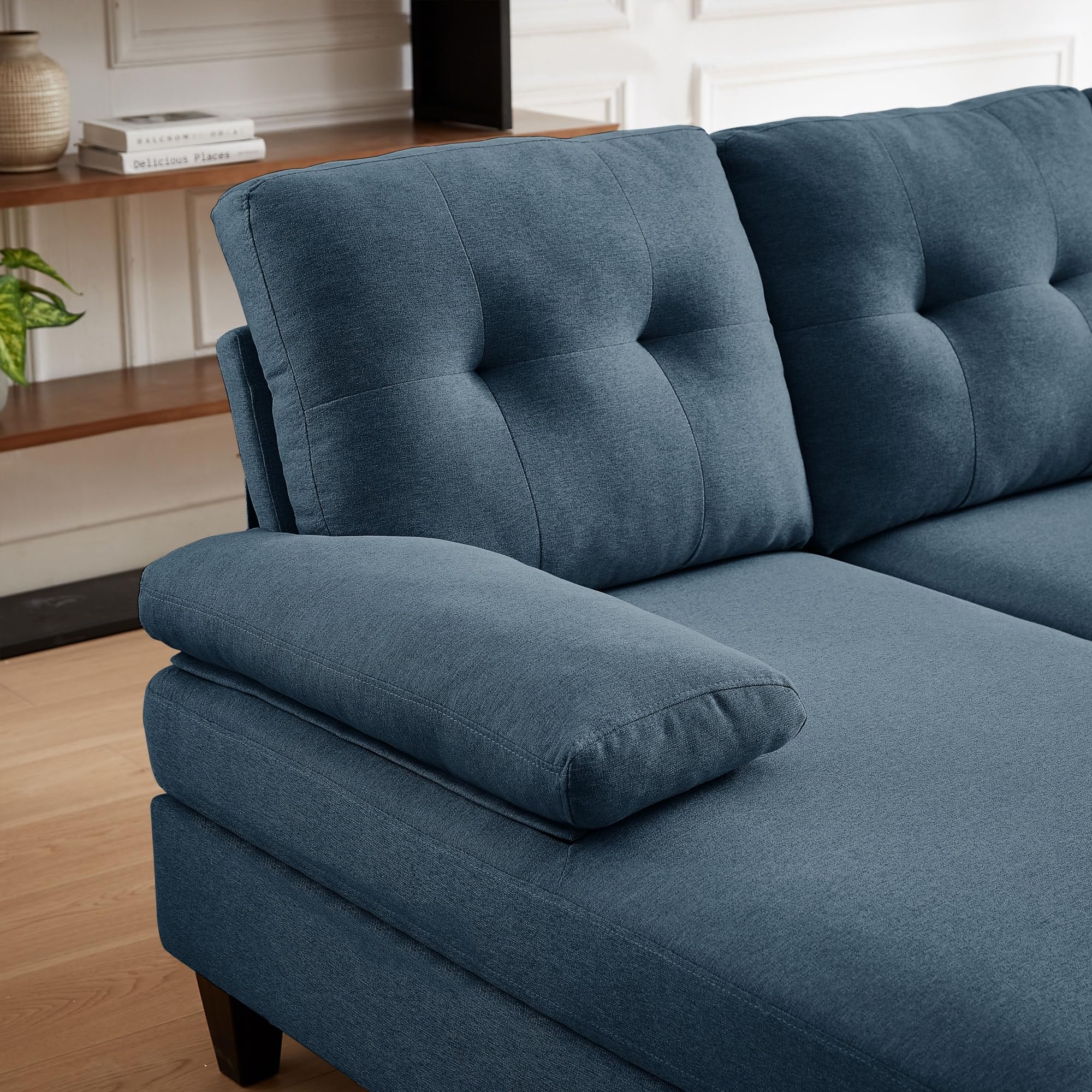 Chireca 111" Sectional Couch for Living Room, Modern Polyester Fibre U Shaped Sofa Couches with Double Chaise, Upholstered 4 Seater Sofa for Living Room, Apartment, Office, Dark Green