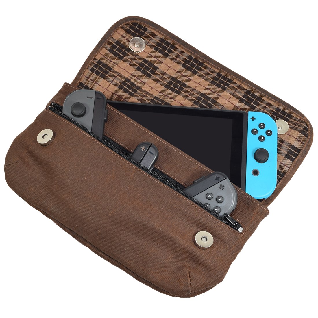 Hide & Drink, Carrying Case Compatible with Switch, Urban Travel Pouch, Soft Storage Bag, Scratch & Bump Protection, Minimalist Essentials, Waxed Canvas, Handmade, Honey Bourbon