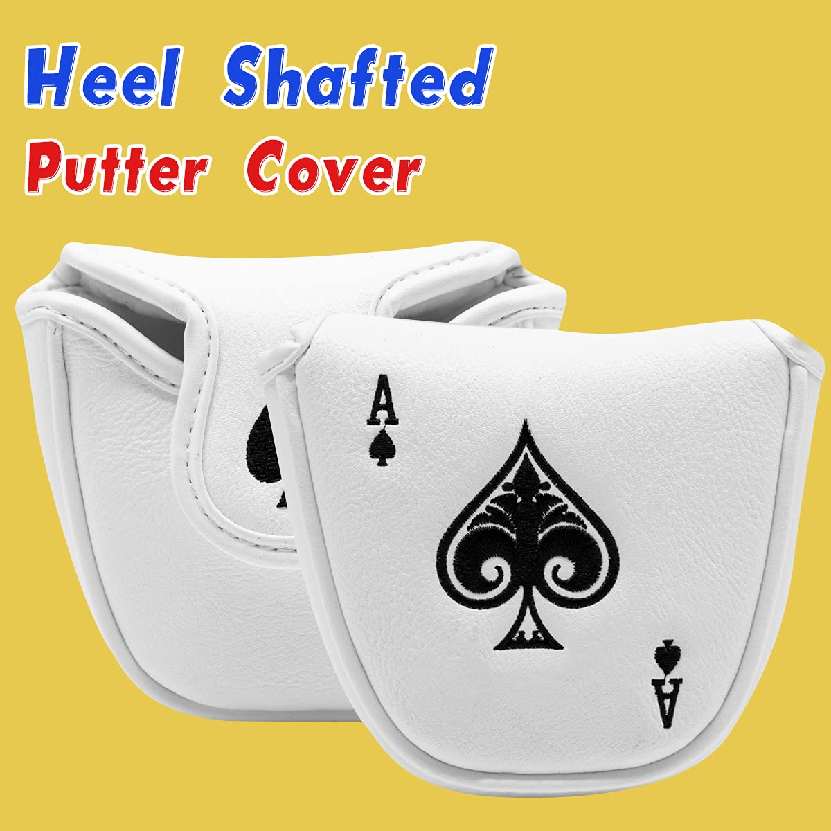 Barudan Golf Poker Ace White Mallet Putter Cover Headcover Magnetic Club Protector fits for Odyssey 2ball Style Putters,Synthetic Leather Putter Headcover for Mallet, RH LH