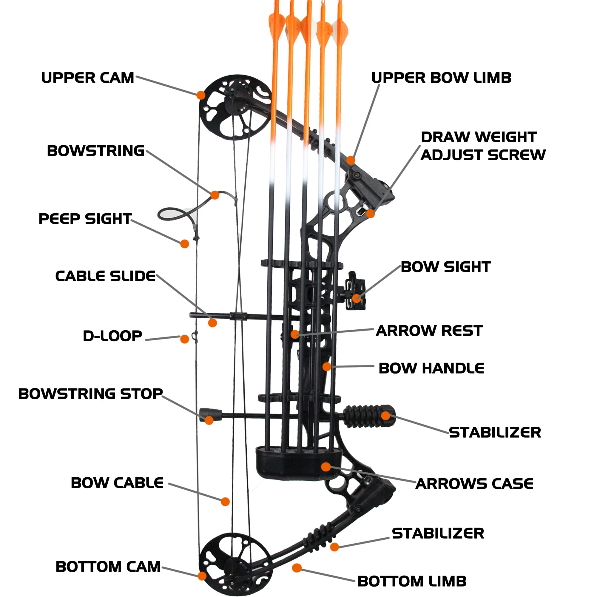 Archery Compound Bow and Arrow for Adults and Youth，Bowfishing and Hunting Bow Set, 320 fps,18"-30" Draw Length,35-70 Lbs Draw Weight, Package with Archery Hunting Equipment Black