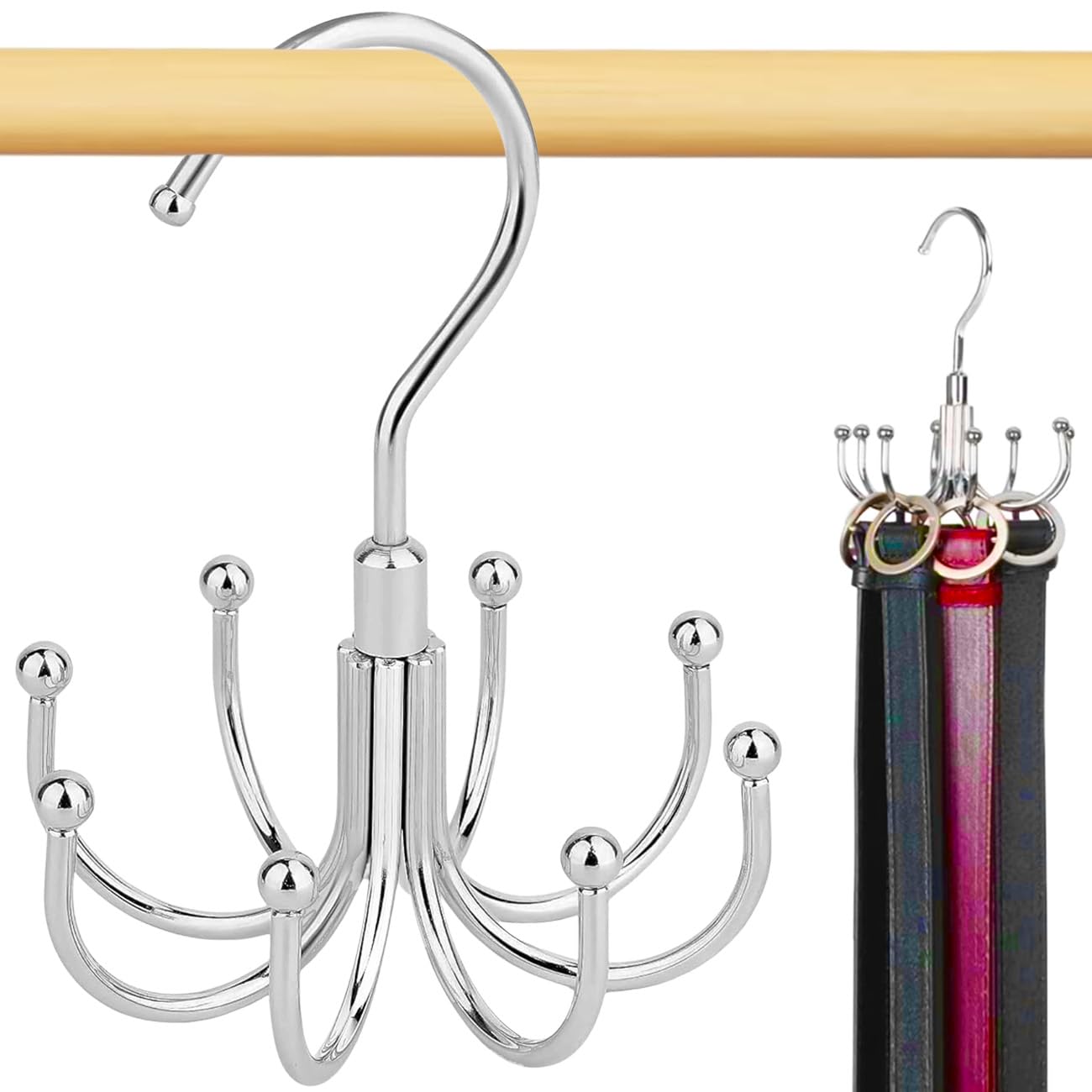 Belt Hanger, Belt Organizer for Closet Organizers and Storage, Rotatable Space Saving Hangers Rack Holder Hooks for Hanging Tie, Hat, Scarf, Tank Top, College Dorm Room Essentials Accessory Organizers