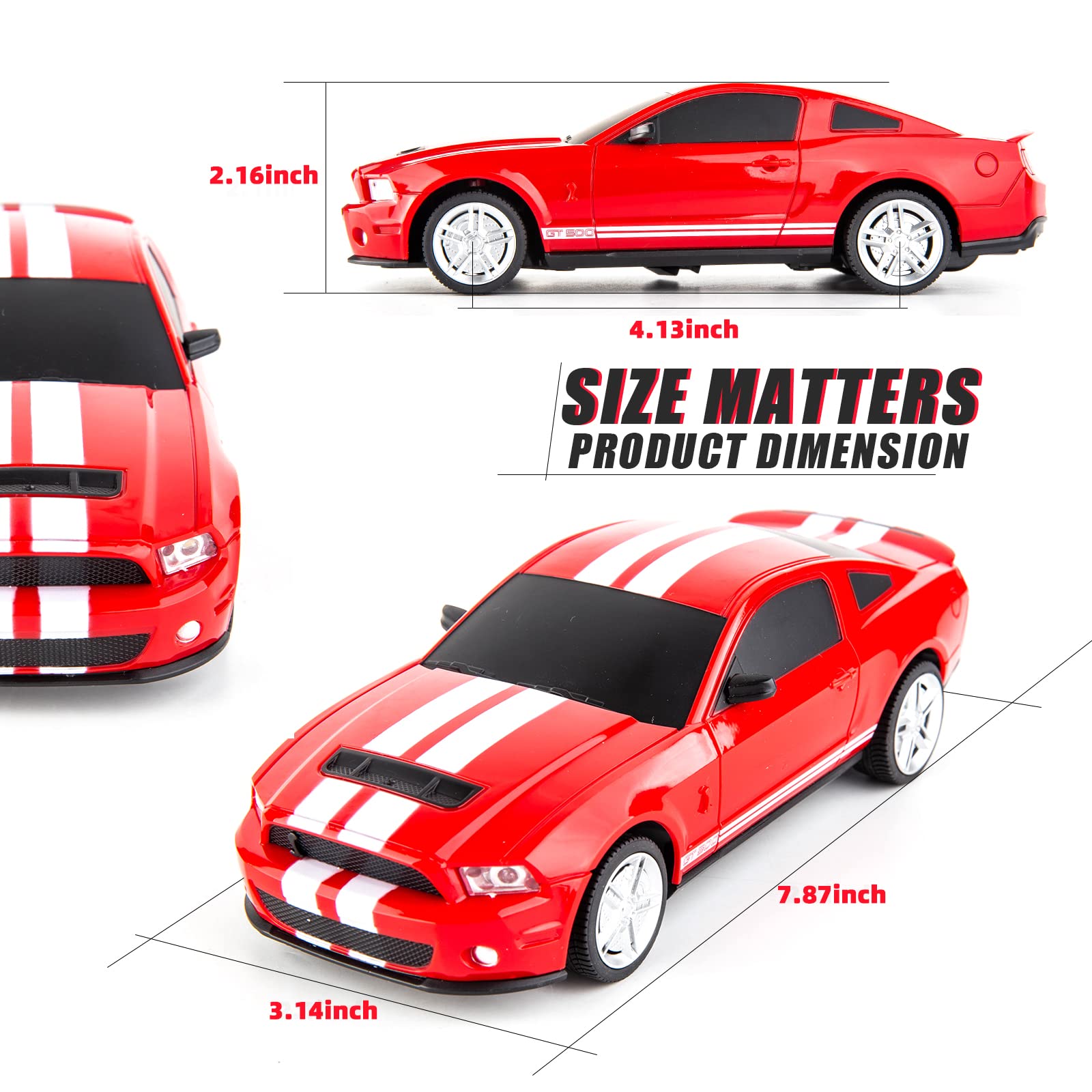 BDTCTK Remote Control 1/24 Ford Mustang Shelby GT500 RC Model Car, Toys for Kids and Adults Red