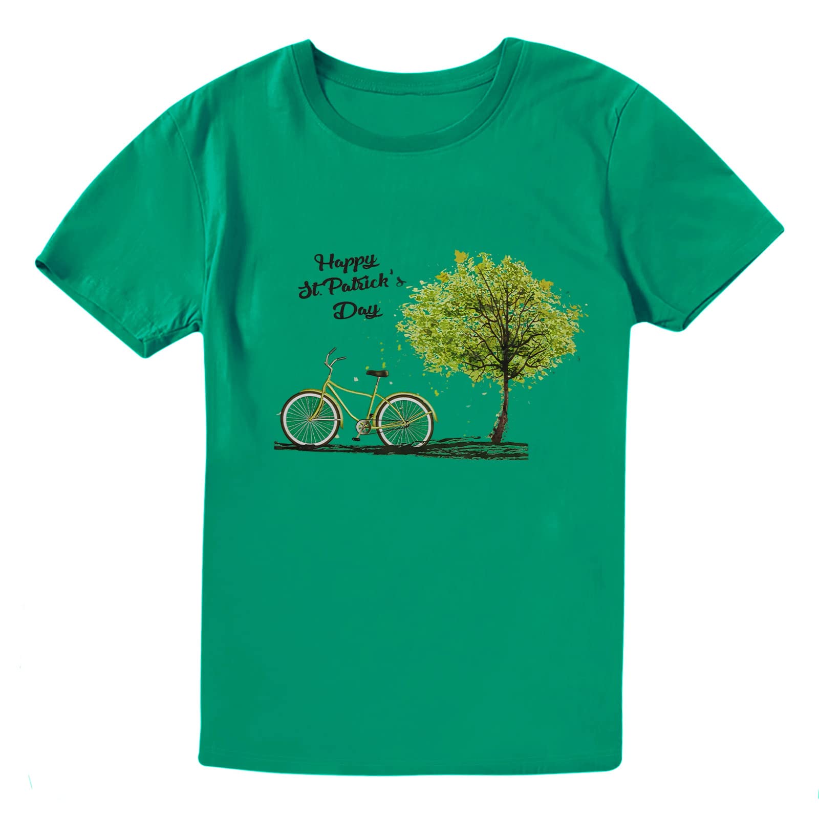 Women Green Graphic Tees Short Sleeve Novelty Leaves Shirt Tops Round Neck Loose Plus Size Summer Blouse