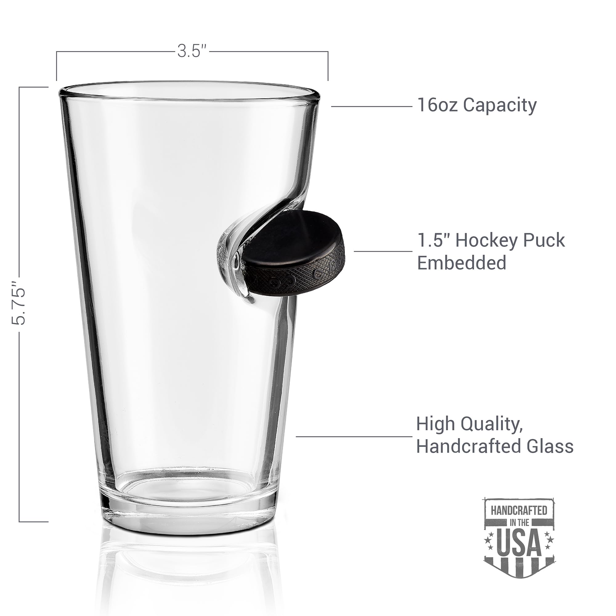 BenShot Hockey Puck Glasses - 16oz Pint, 11oz Rocks, 15oz Wine | Made in the USA
