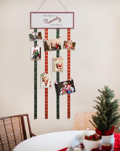 ARTSHOWING Laundry Room Picture Frames Collage Photo Hanging Display Picture Board Wood Rustic Frames for Wall Decor and Dorm Home Decor Christmas Decorations, Red Words on Water Drops