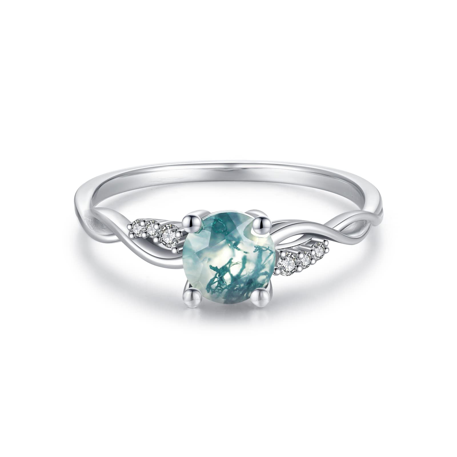 Aututer Moss Agate Ring for Women Sterling Silver Engagement Ring Infinity Ring Natural Moss Agate Jewelry Mother's Day Gifts for Her