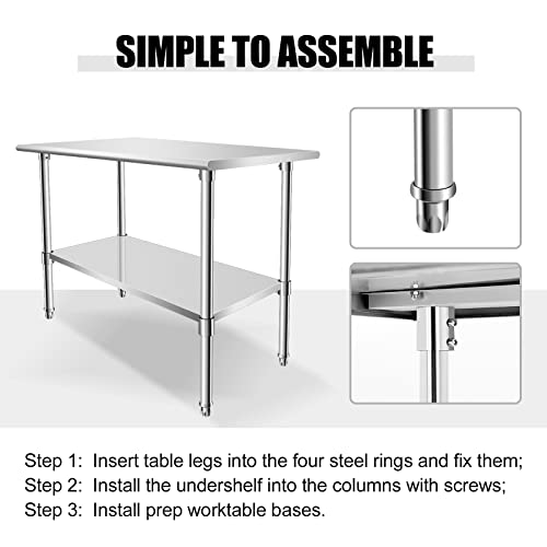 KODOM Food Prep Stainless Steel Table 36" x 18", Heavy Duty Workbench with Adjustable Under Shelf, Commercial Worktable for Kitchen, Restaurant, Home and Hotel