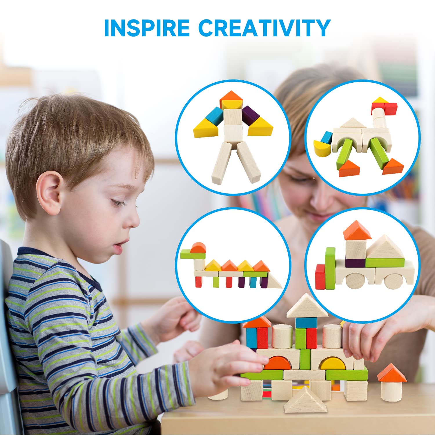 Montessori Stacking Blocks for Toddlers, 30PCS STEM Educational Wooden Toys Building Blocks for Preshool with Storage Box, Educational Early Learning Toys for Boys and Girls-Ohye Series