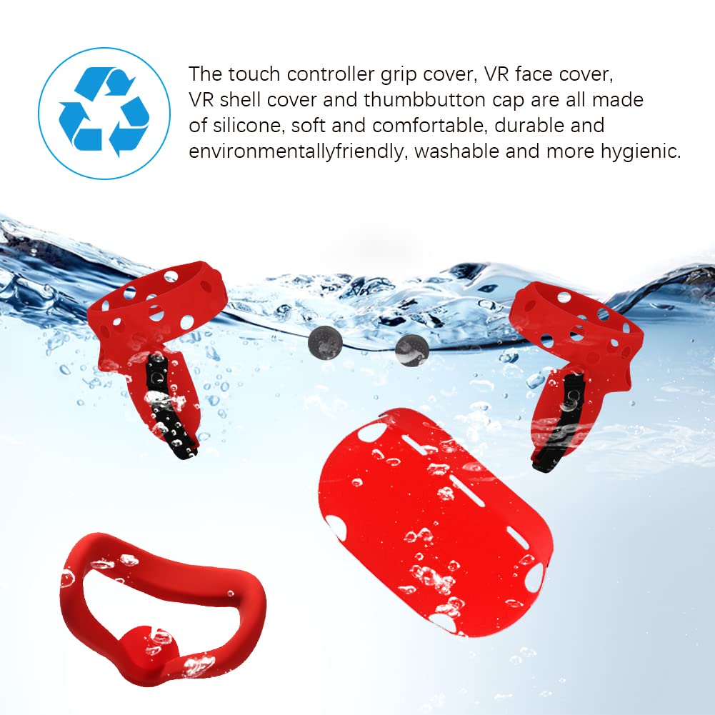 BestMal Touch Controller Grip Cover for Oculus Quest 2 with VR Silicone Face Cover, VR Shell Cover, Quest 2 Lens Cover, Thumb Button Cap, VR Disposable Mask and Cleaning Cloth (Red)