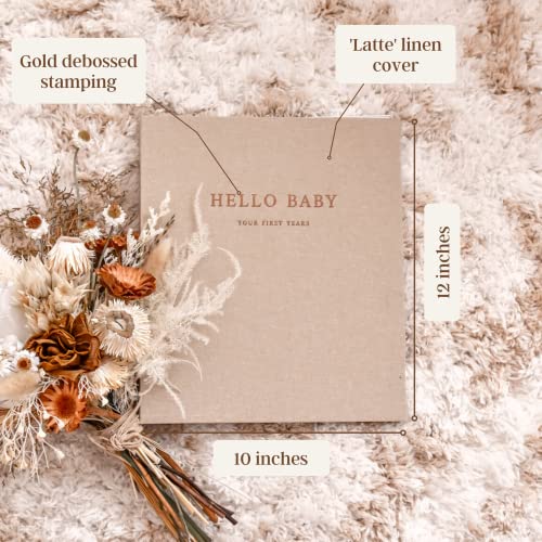 Peachly Baby Memory Book | Minimalist First Year Keepsake for Milestone | Simple Baby Scrapbook Books for Girl | 60 Pages Beige Linen - Fleur
