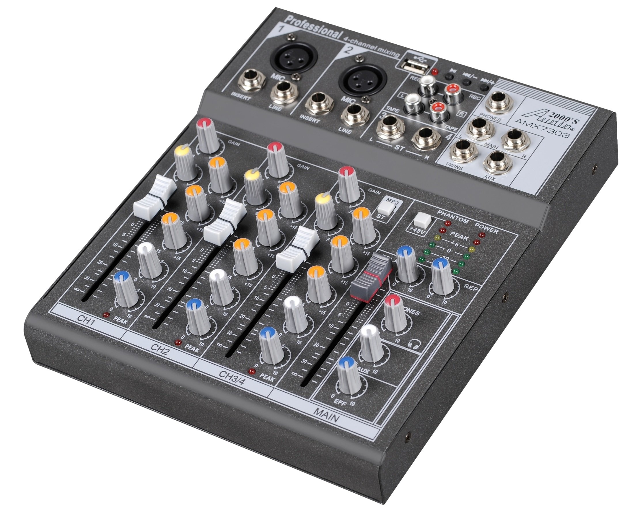 Audio2000'S AMX7303- Professional Four-Channel Audio Mixer with USB and DSP Processor