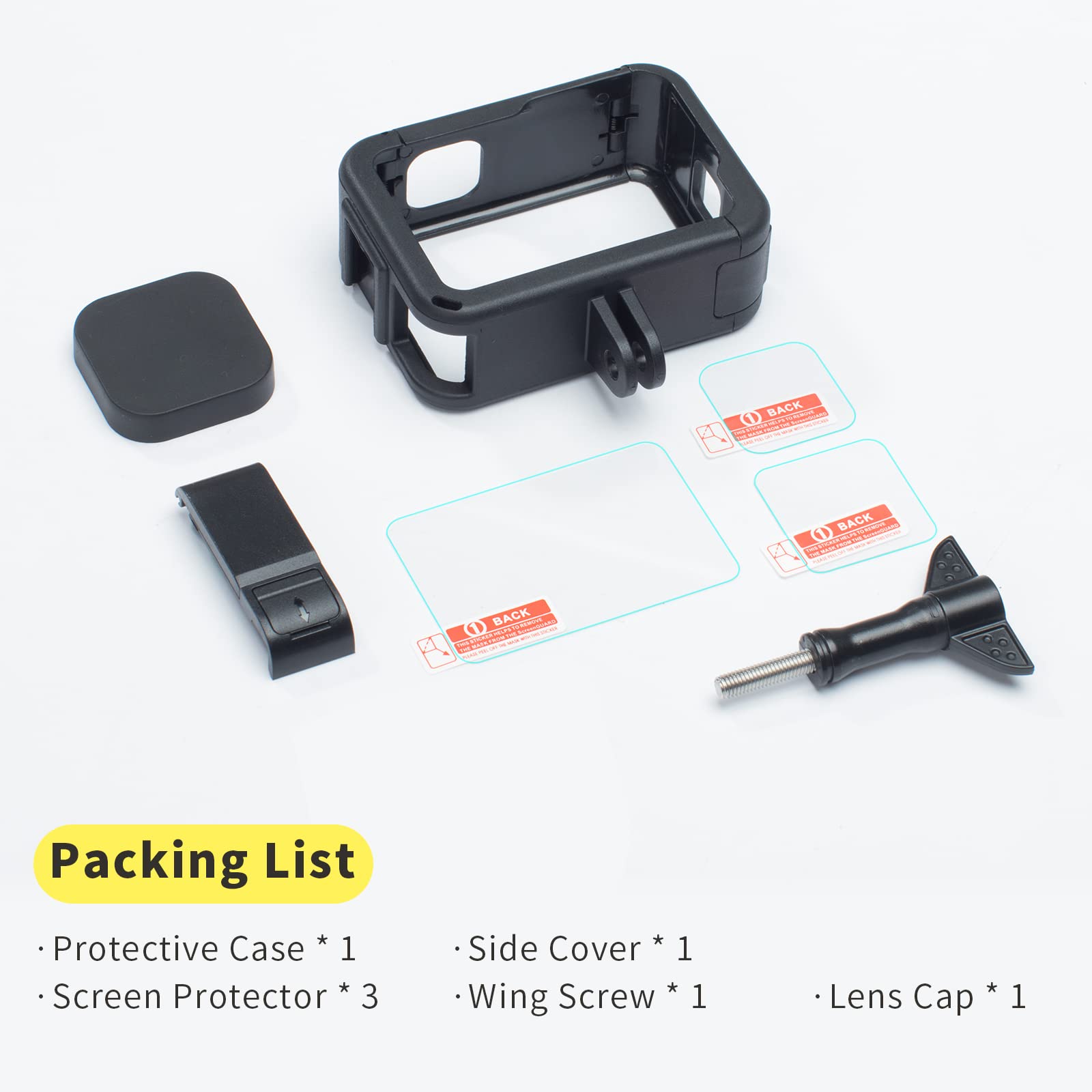 SEASKY 4 in 1 Accessories Kit for Gopro Hero 13/12/11/10/9 Black Extended Protective Case Cage Shell Housing+3Pcs Tempered Glass Screen Protector+Directly Chargeable Side Cover+Lens Cover Cap