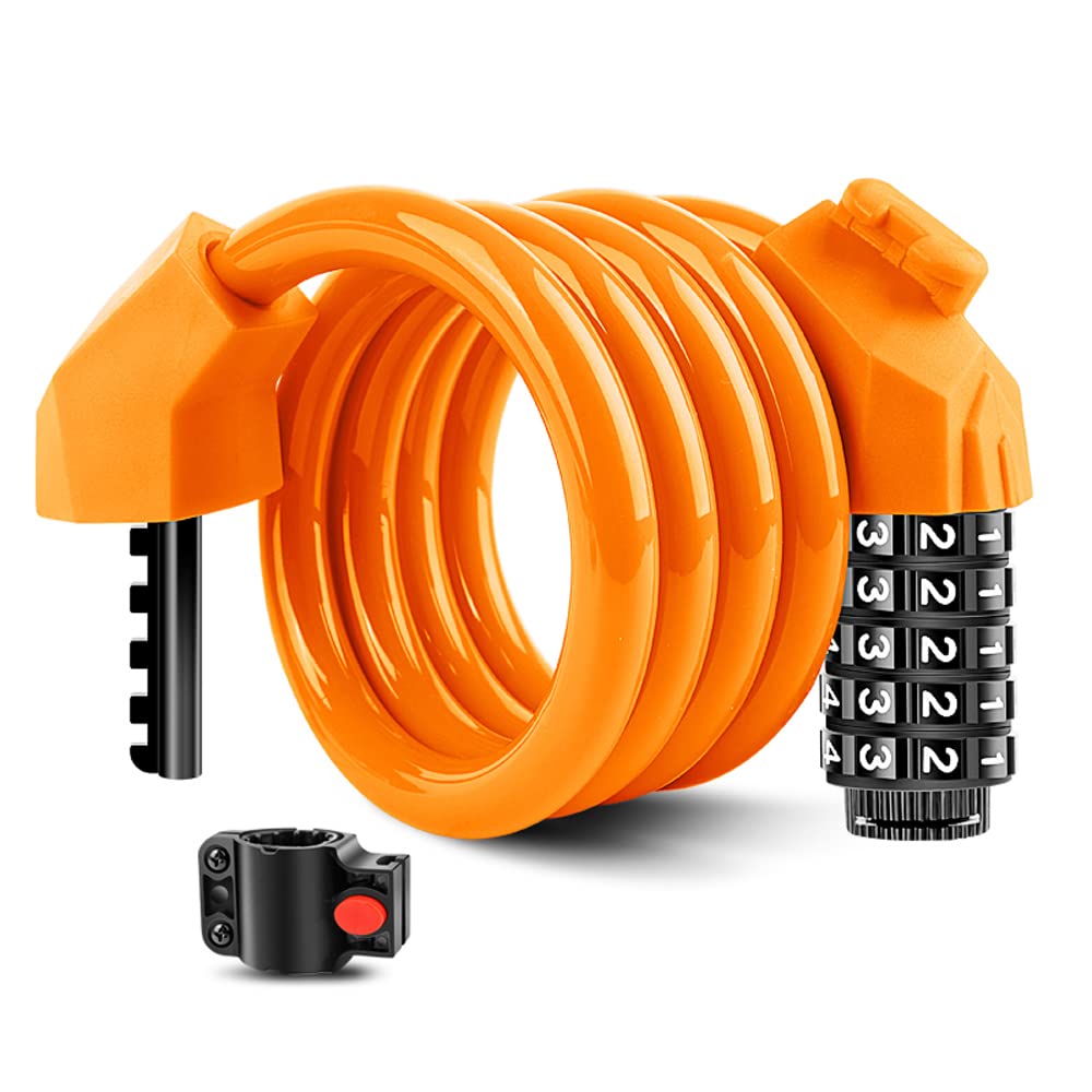 AZPINGPAN 12mm Bold Bike Lock丨Bike Locks Cable 125 cm Coiled Secure Resettable Combination Bike Cable Lock with Mounting Bracket丨Mountain Bike Motorcycle Equipment Accessories