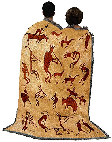 Kokopelli Petroglyphs Blanket - Southwest Cave Rock Art - Gift Tapestry Throw Woven from Cotton - Made in The USA (72x54)