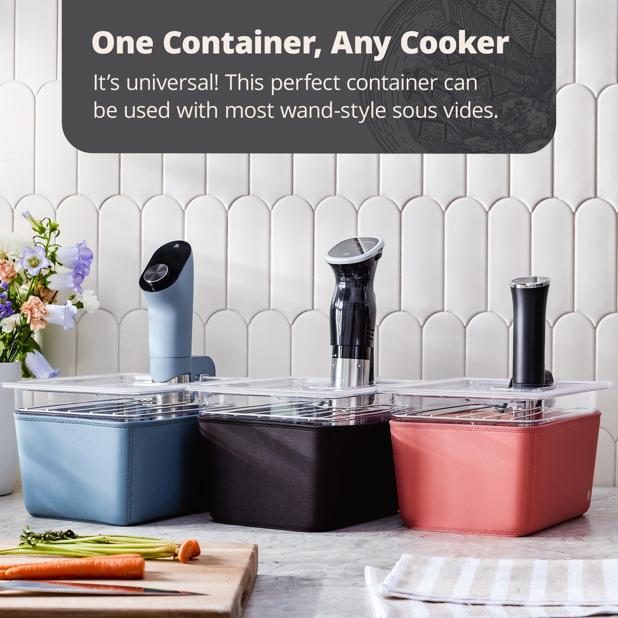 Greater Goods Sous Vide Container 12 Qt with Stainless Steel Rack, Insulation Sleeve, and Lid, (Onyx Black)
