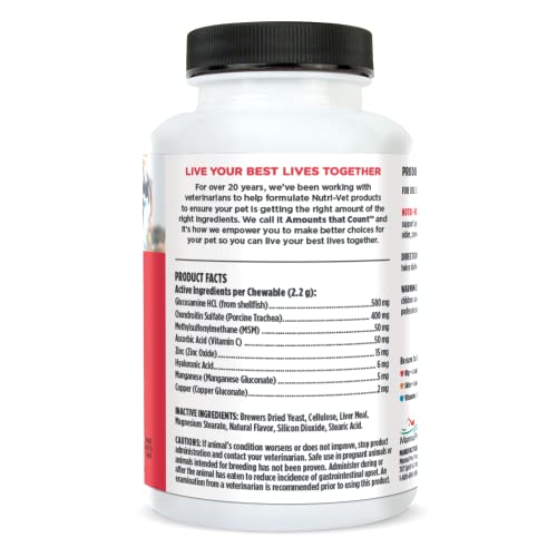 Nutri-Vet Advanced Strength Hip & Joint Chewable Dog Supplements | Formulated with Glucosamine & Chondroitin to Support Dog Cartilage & Mobility | 150 Tablets,RED