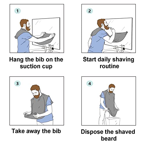 Beard Shaving Bib Non-stick Beard Grooming Catcher Beard Trimming Styling Bib with 2 Suction Cups and Storage Bag (Red)