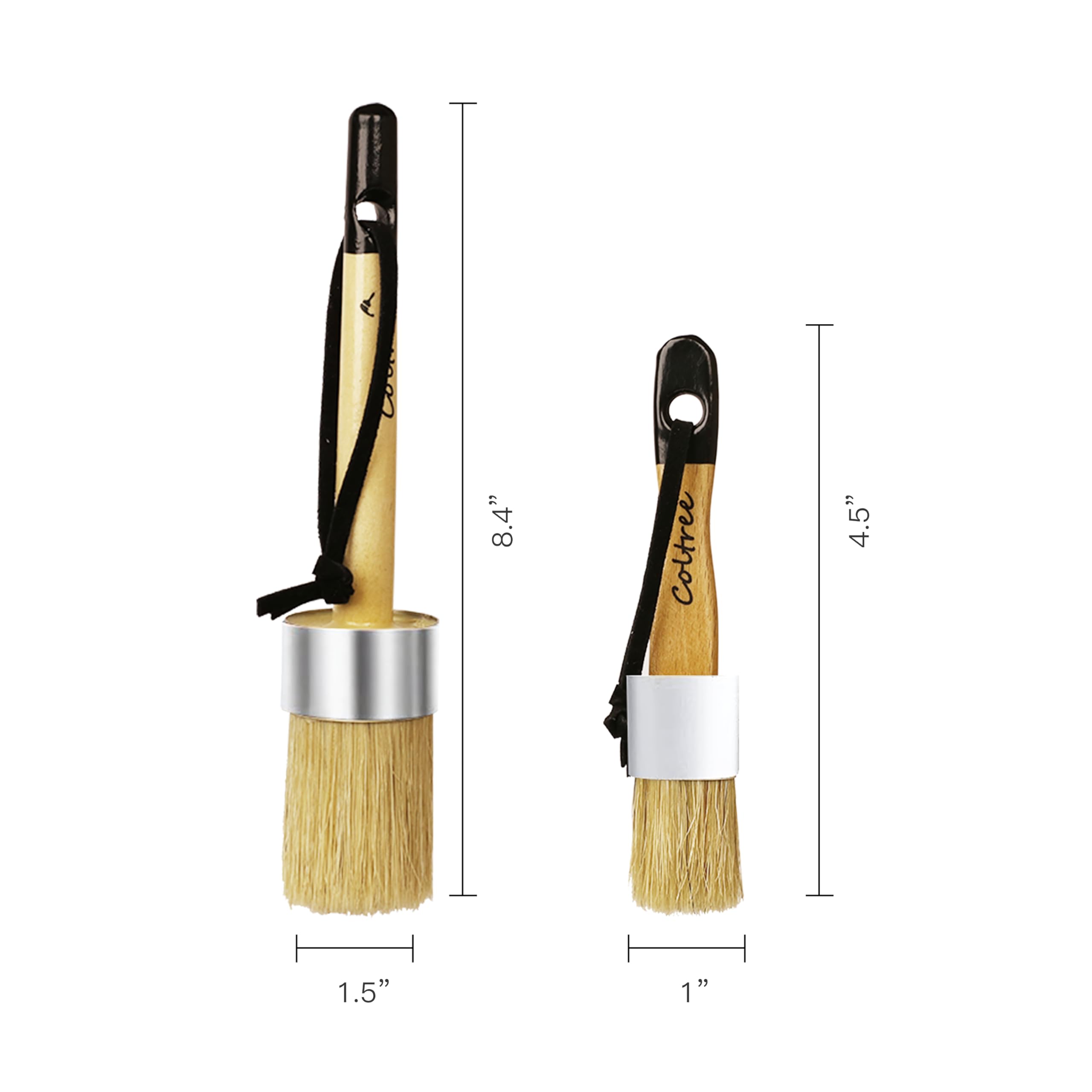 Coltree Chalk Paint Brushes for Furniture, 2 Pcs Boar Hair Bristles Round/Flat Paint Brushes Set, Wax Paint Brushes, Suitable for Chalk Paint and Wax