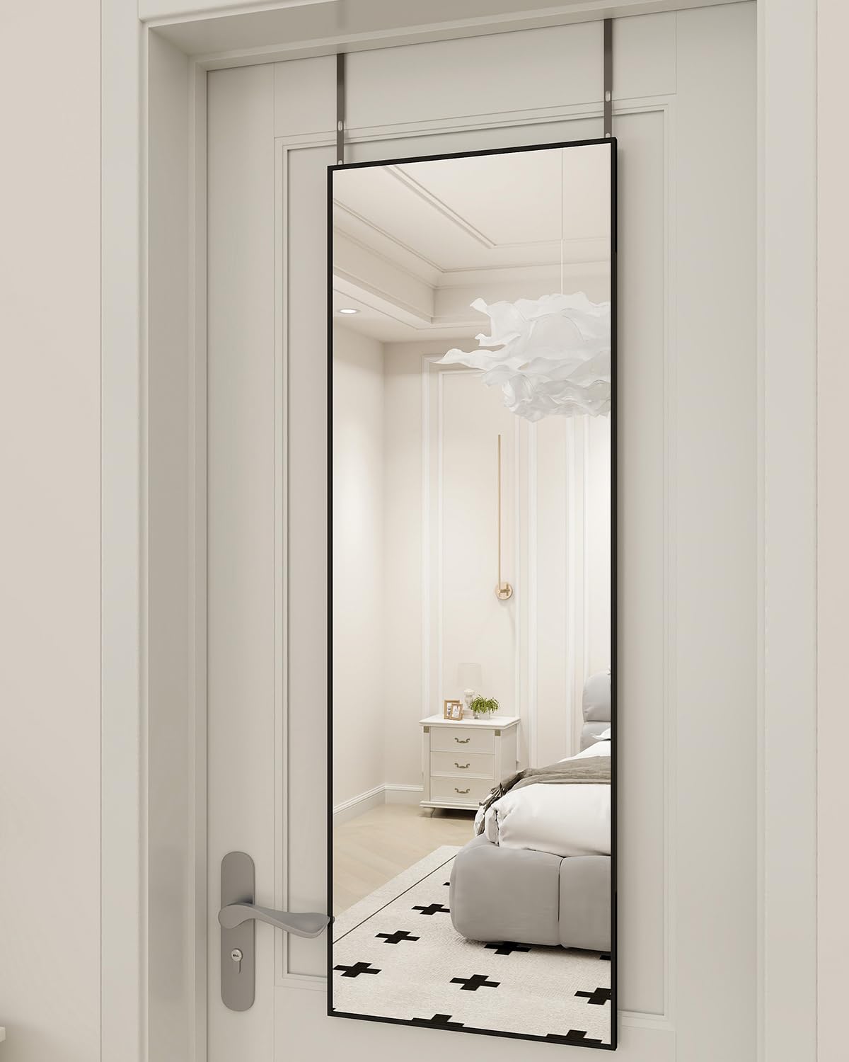 BEAUTYPEAK Full Length Mirror 16'' x 50'' Aluminum Alloy Over The Door Mirror Large Hanging Mirrors Wall Mounted Body Dressing for Bedroom, Living Room, Bathroom, Dorm Home Decor, Black