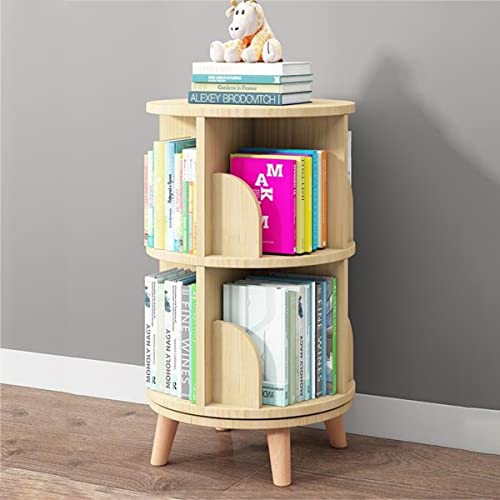 Gdrasuya10 Upgraded 2 Tier 360 Rotating Bookshelf with Legs, Small Stackable Bookshelf Wood Bookcase Organizer Book Display Shelves Storage for Living Room Bedroom Study Room