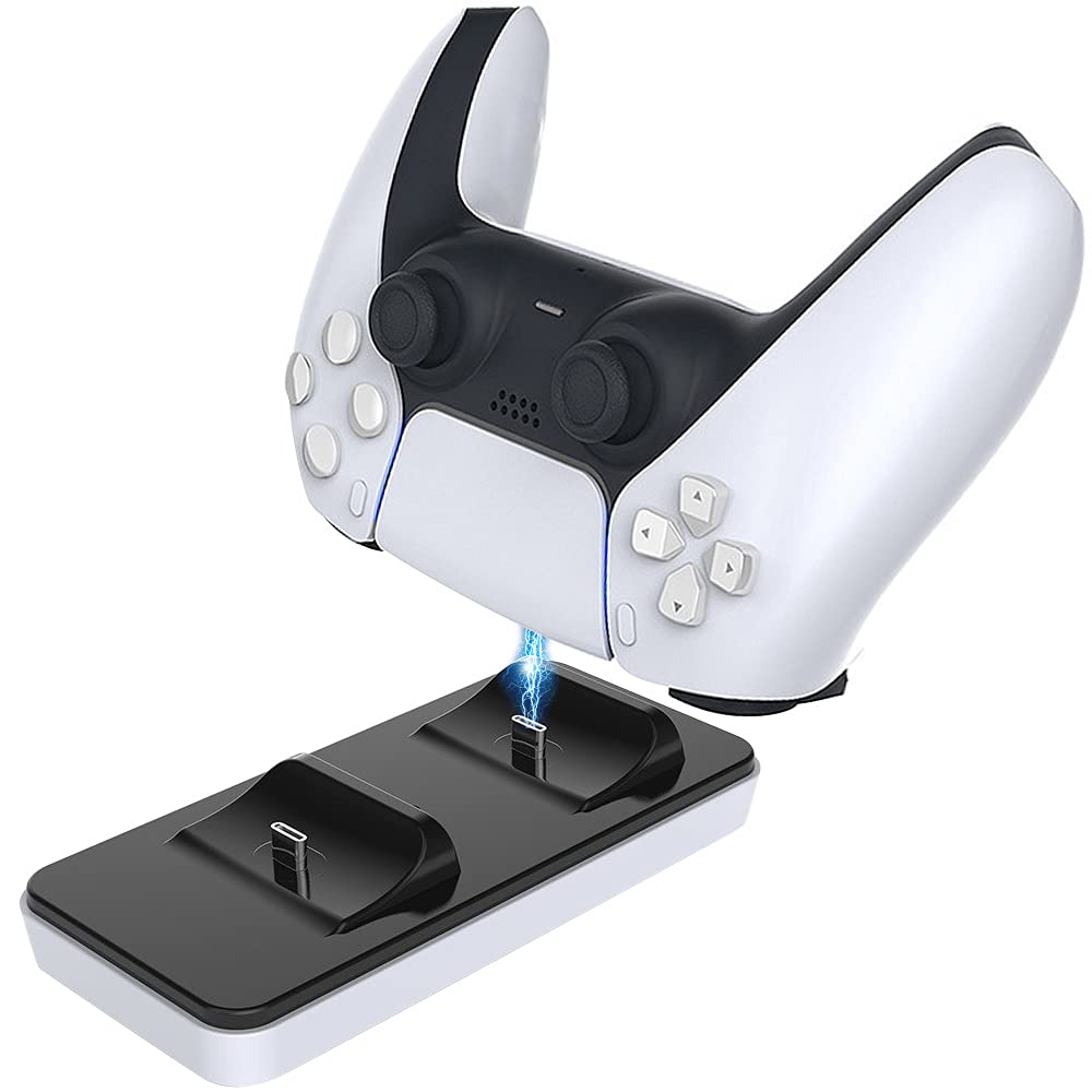 AuyKoo Charging Station for PS5 Controller, Dual Charging Dock with Removable Type C Charging Port for Playstation 5, Portable Controller Charger with IC Protection