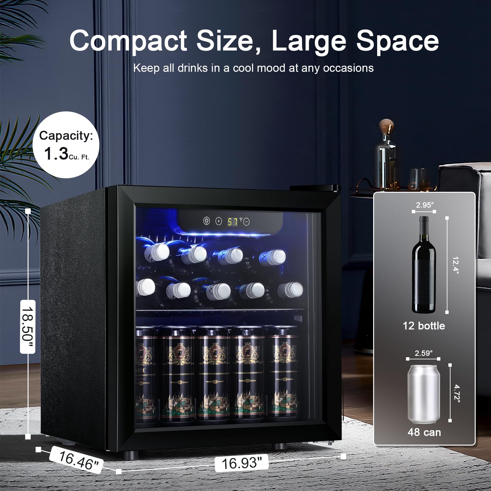 Antarctic Star 12 Bottle 48 Can Beverage Refrigerator Cooler - Mini Fridge Glass Door for Beer Soda Drinks or Wine,Freestanding Beverage Fridge for Home and Bar with Adjustable Shelving, 1.3 Cu. Ft.