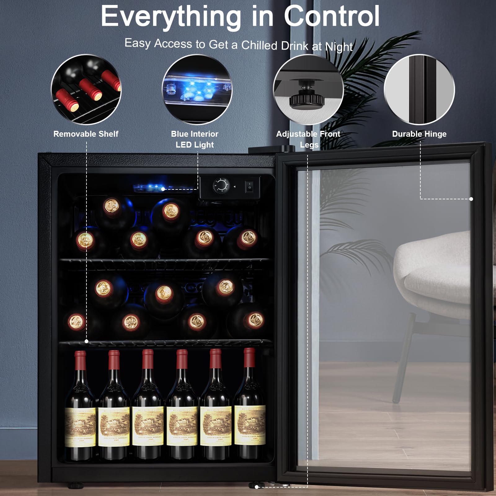 Antarctic Star Beverage Refrigerator Cooler,16 Bottle 68 Can Mini Fridge Glass Door for Beer Drinks or Wine for Home and Bar, Electronic Temperature Knob Control with Blue LED, 1.7 Cu.Ft.…