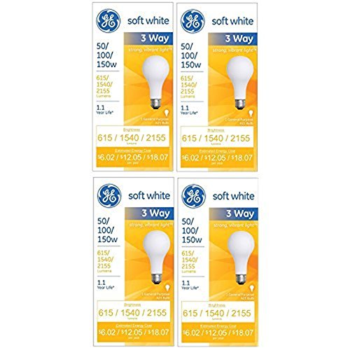 GE 97494 Lighting 50/100/150-Watt, 3-Way Light Bulb, Soft White, 4-Pack