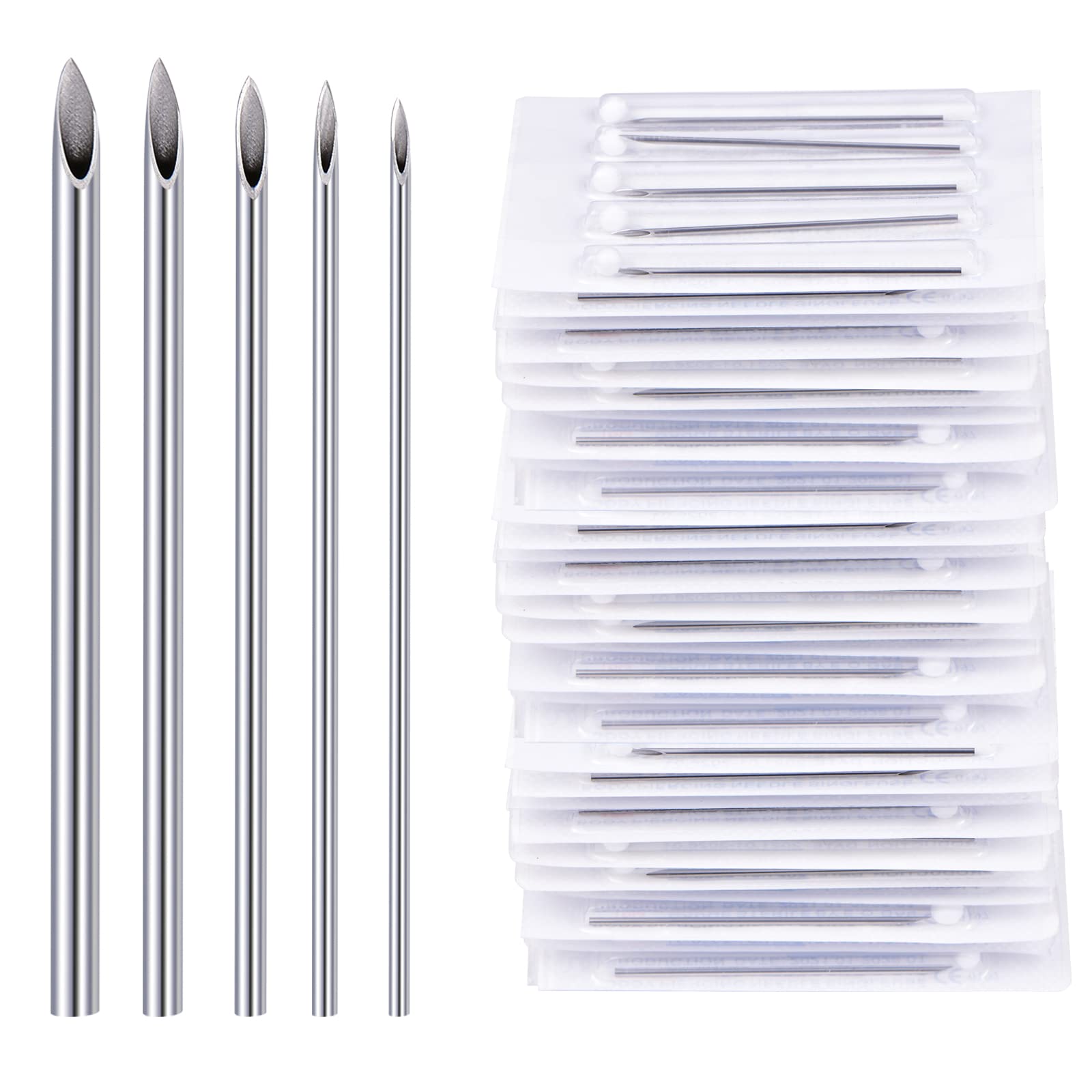 DJCIW 25PCS Mixed Body Piercing Needles, 12G 14G 16G 18G 20G Disposable Sterile Stainless Steel Piercing Needles for Ear Nose Navel Belly Nipple Tongue Lip Piercing