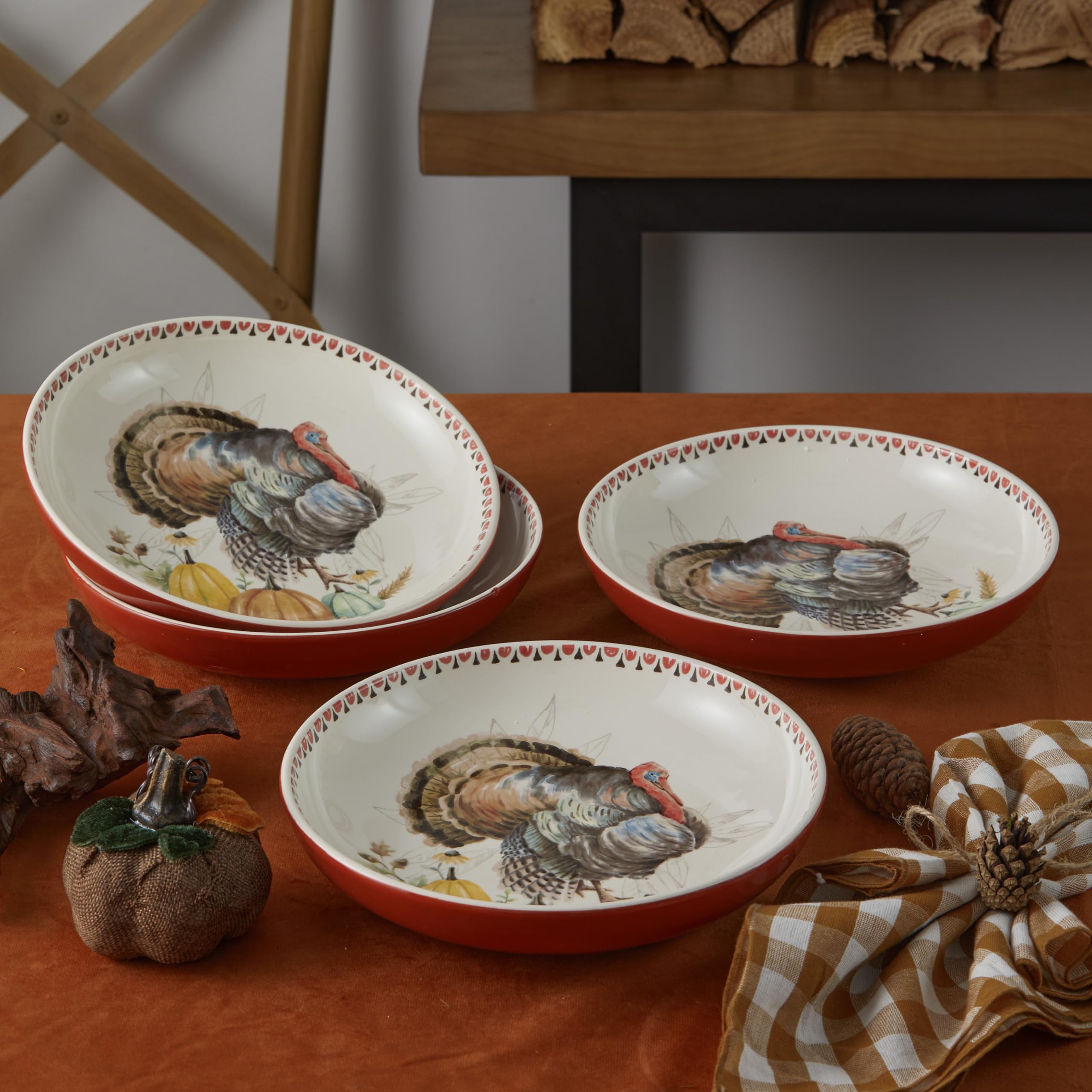 Bico Blessing Season Ceramic Pasta Bowl, Set of 5(1 unit 214oz, 4 units 35oz), for Pasta, Salad, Microwave & Dishwasher Safe, House Warming Gift