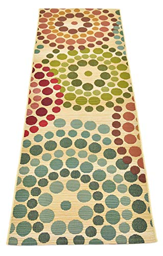 Unique Loom Outdoor Modern Collection Area Rug - Spark (2' x 6' 1" Runner, Beige/ Burgundy)
