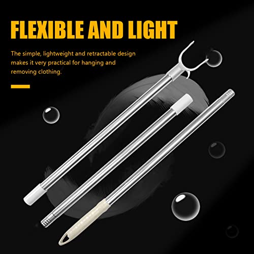 DOITOOL Clothesline Long Reach Pole Aluminium Alloy Closet Reacher Pole with Hook Adjustable Clothes Rod Clothesline Fork, High Reach Garment Hook Sturdy Clothesline Pole Curtain Pull Rod
